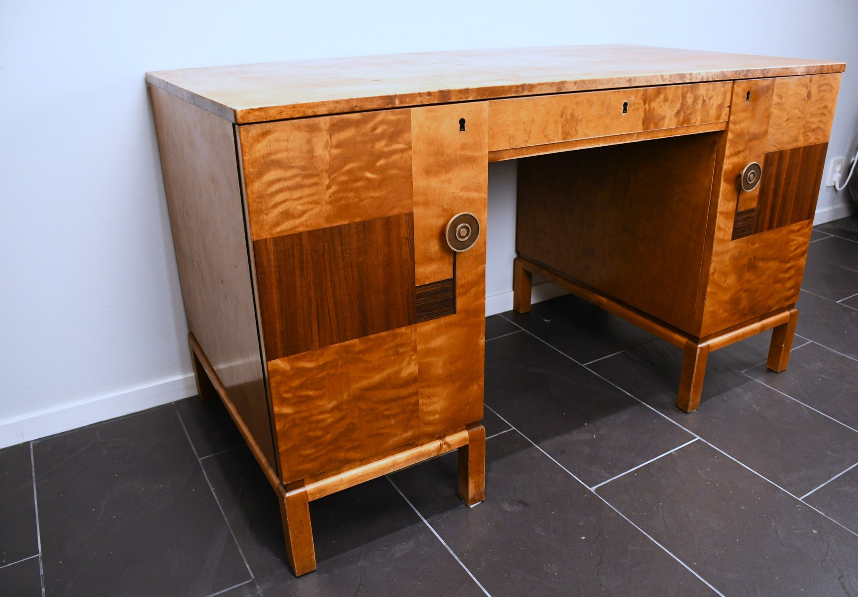 Swedish Grace Flamed Birch and Macassar Desk from Svenska ...