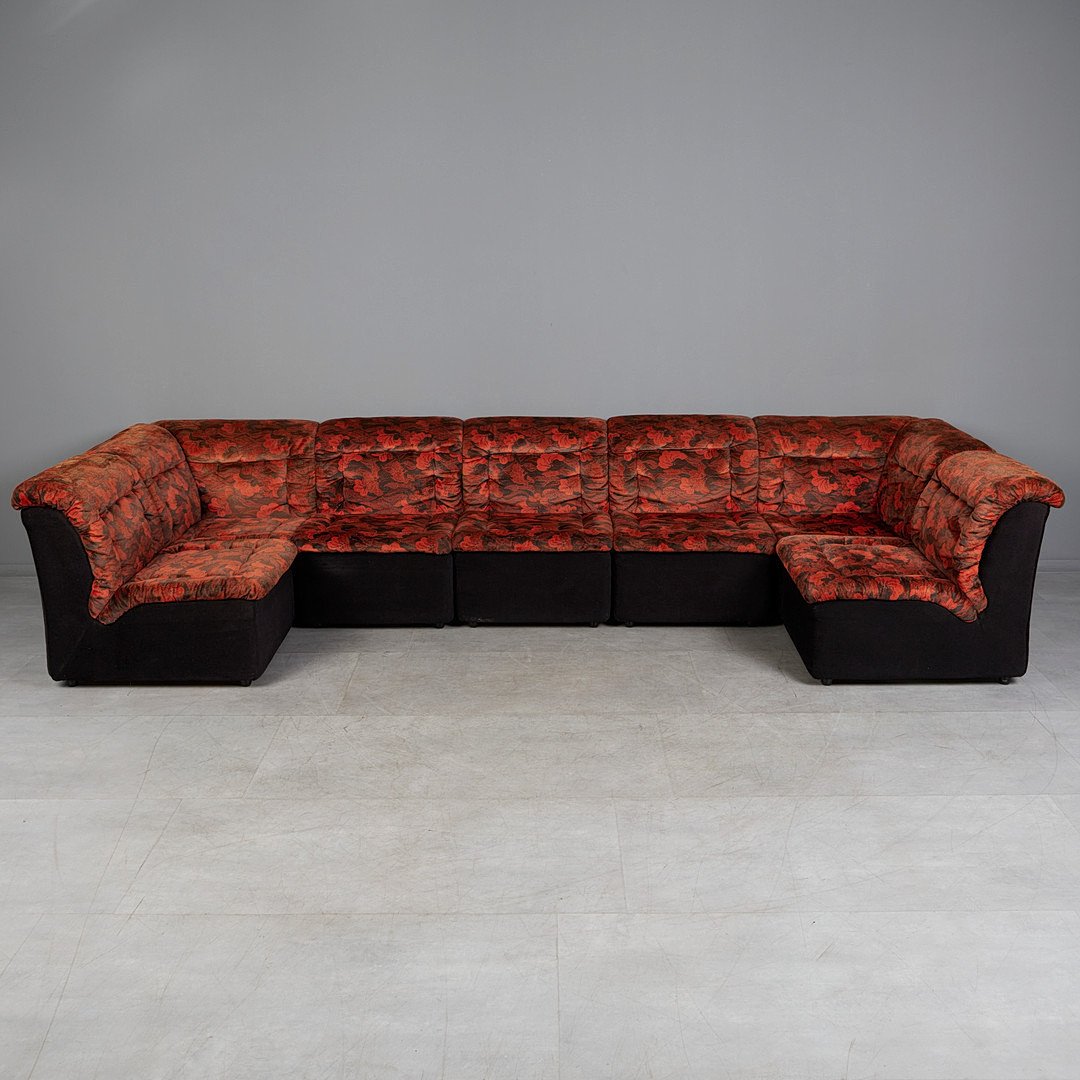 Modular Sofa Set in Velour Upholstery, 1970s, Set of 7 for sale at Pamono