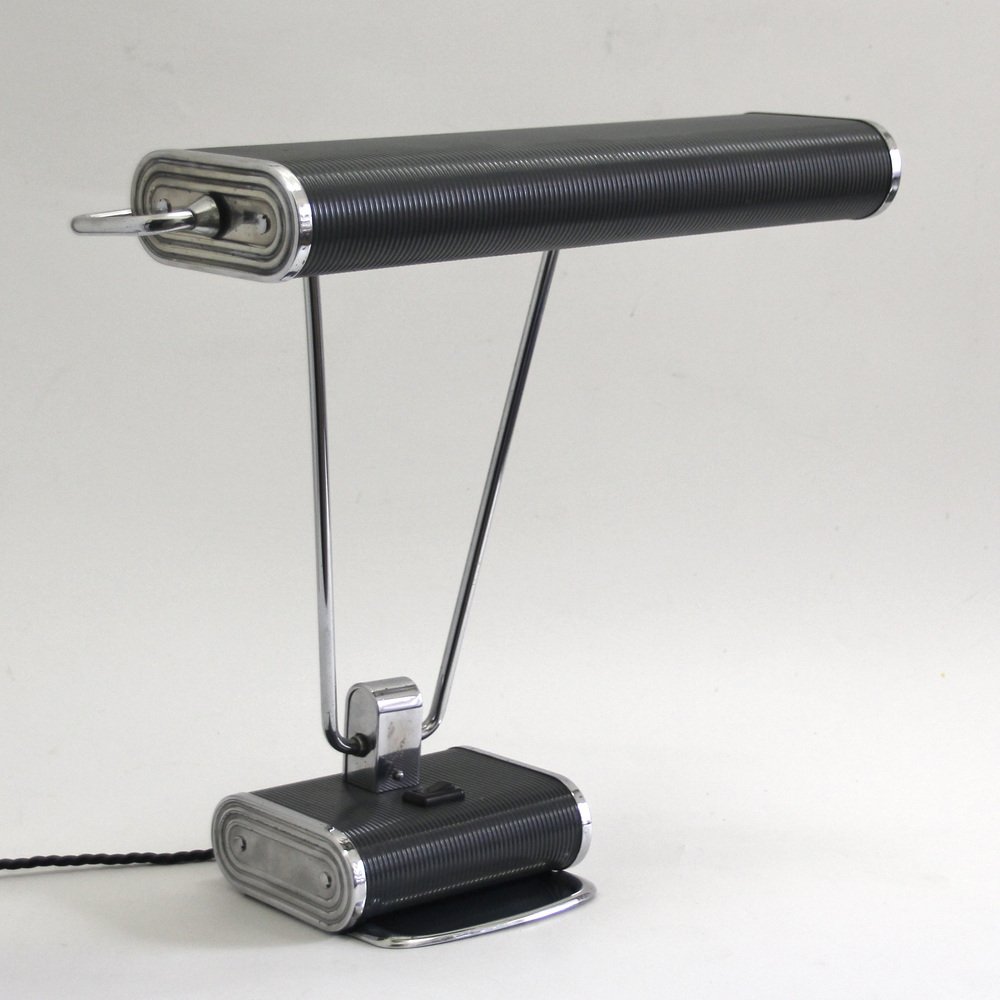 Art Deco French Anthracite Gray and Chrome Table Lamp by Eileen Gray ...