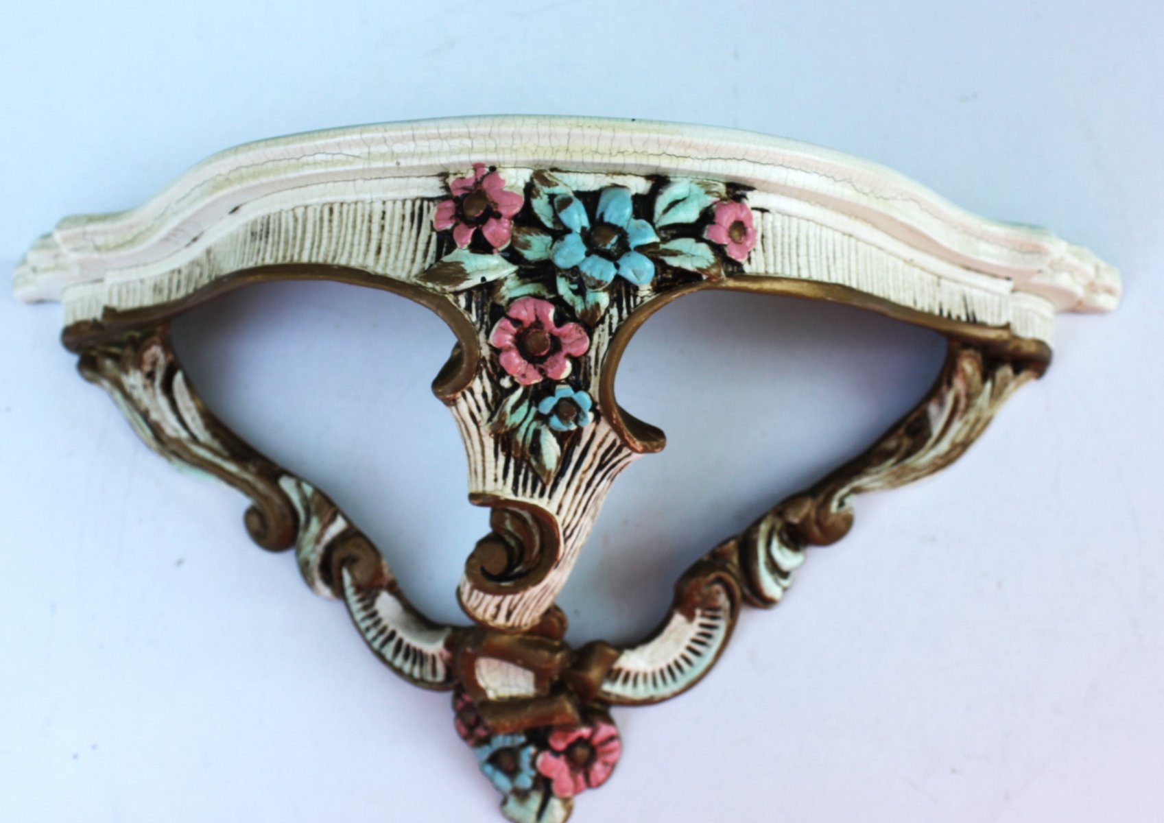 Vintage Baroque Floral Ornate Wall Mirror with Console Shelf, 1970s ...