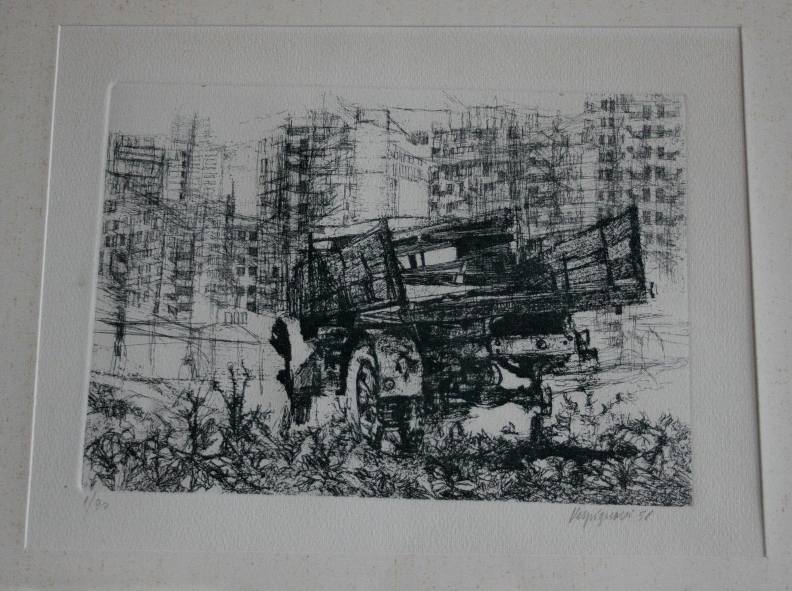 Renzo Vespignani, Camion in Periferia, Aquafort Etching, Mid-20th ...