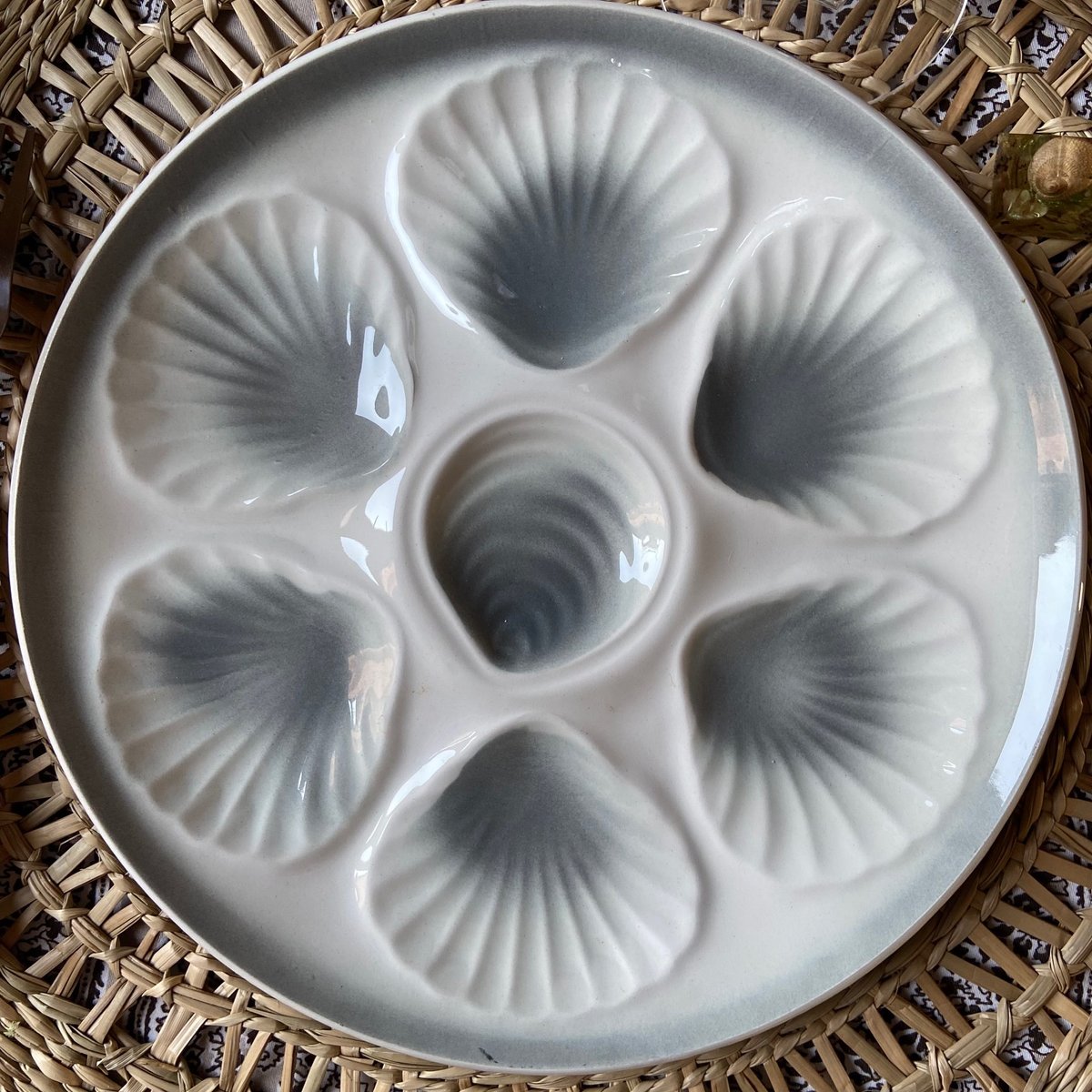 Vintage French Majolica Oyster Plates from Orchies Moulin des Loups ...