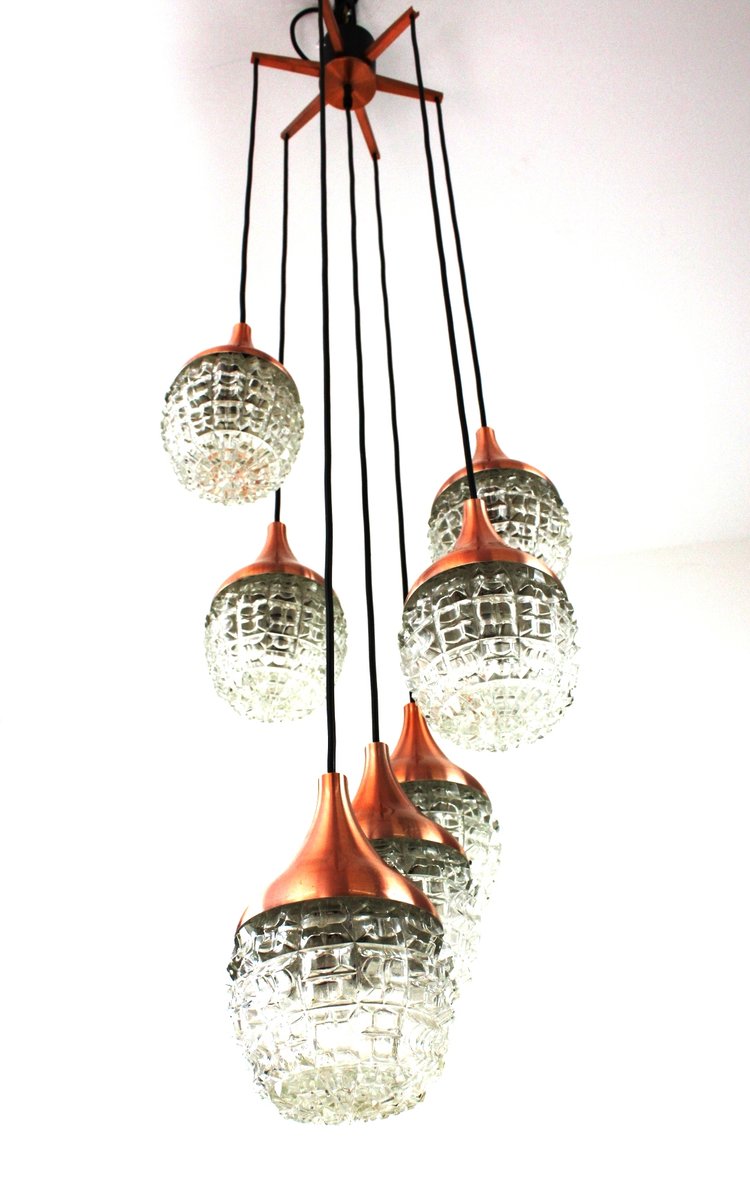 Cascade 7-Light Pendant with Glass Shades, 1960s for sale at Pamono