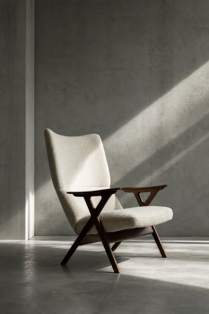 Mid-Century Norwegian Modern Teak and White Bouclé Lounge Chair, 1960s ...