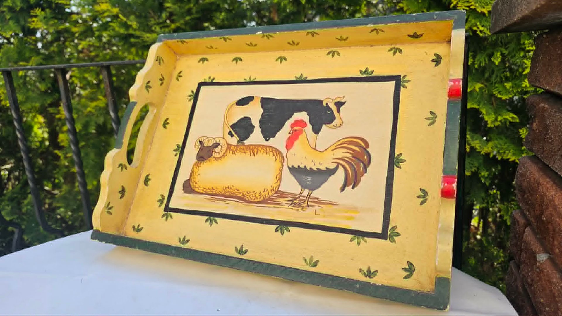 Plateau en Bois Peint, 1960s-1970s en vente sur Pamono