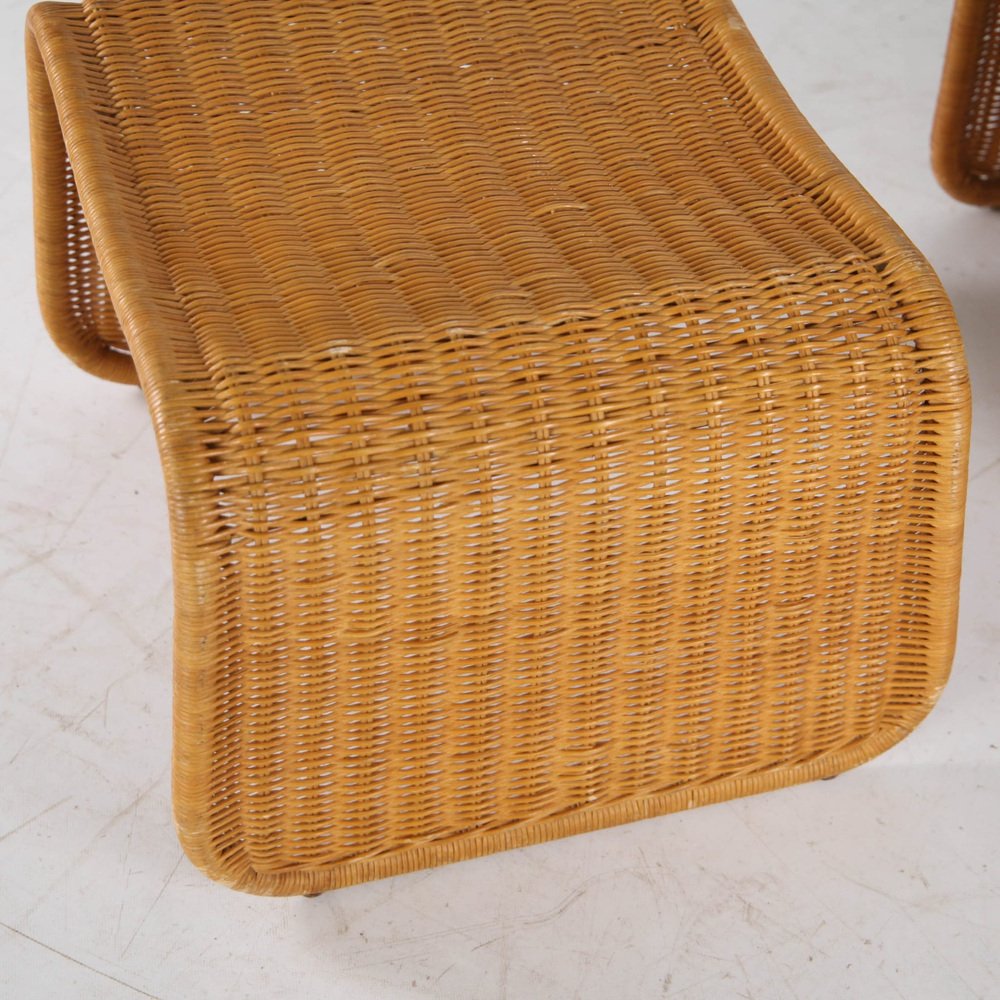 Set of Wicker Chair and Ottoman, 1970s for sale at Pamono