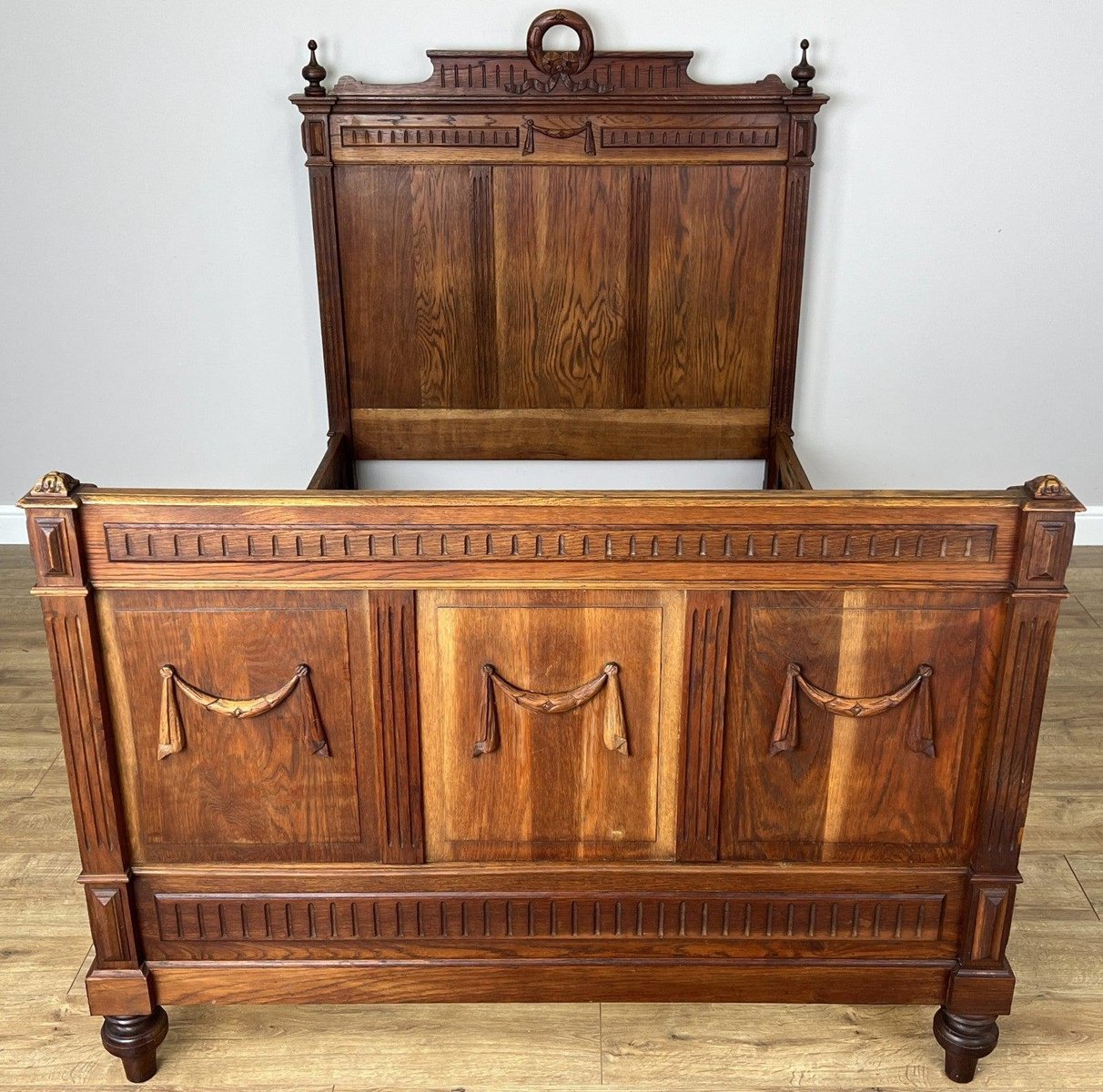 Antique French Style Oak Double Bed Frame for sale at Pamono