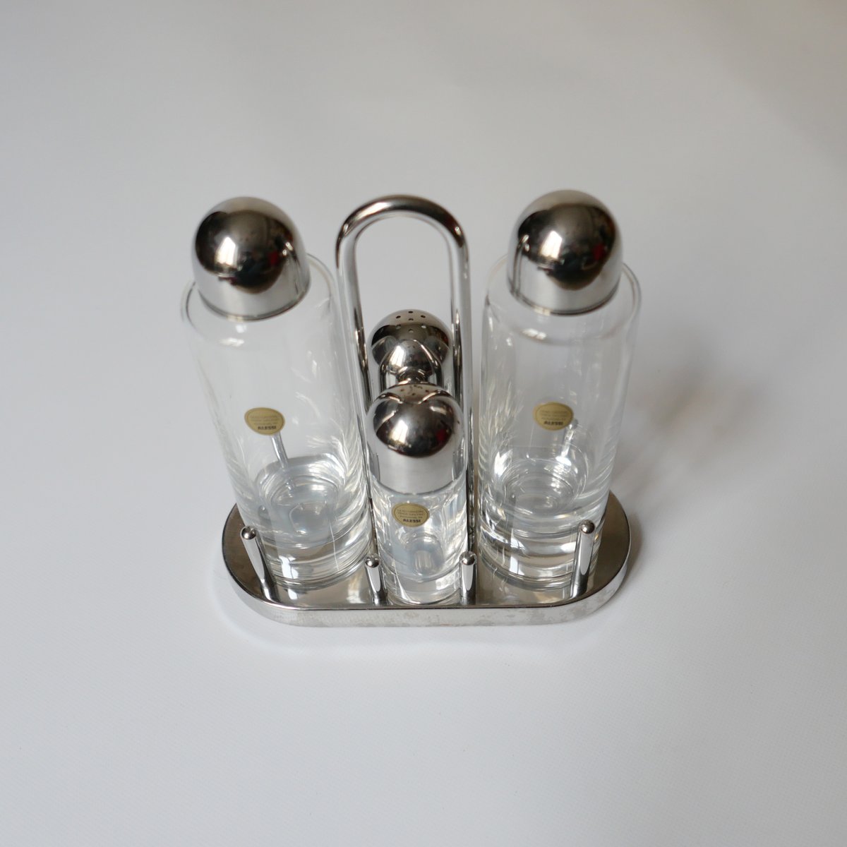 Set sale e pepe in vetro e metallo di Ettore Sottsass per Alessi, 1980 ...