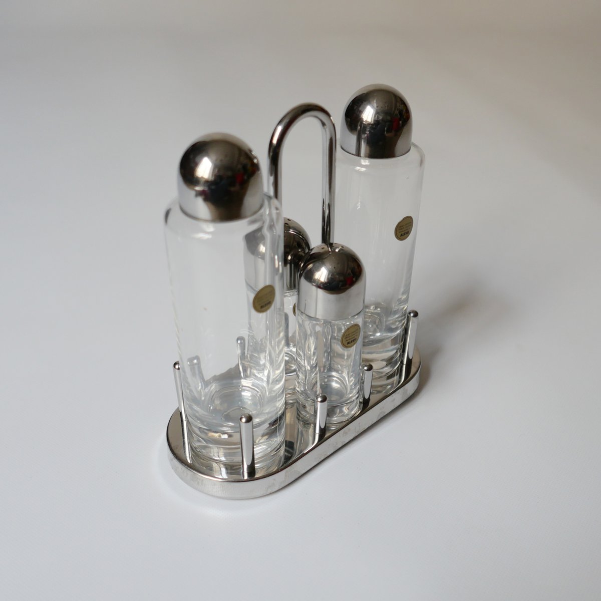 Set sale e pepe in vetro e metallo di Ettore Sottsass per Alessi, 1980 ...