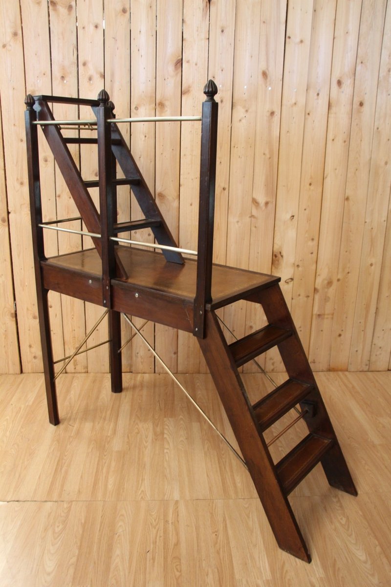 Escalera de librería de dos niveles, década de 1890 en venta en Pamono