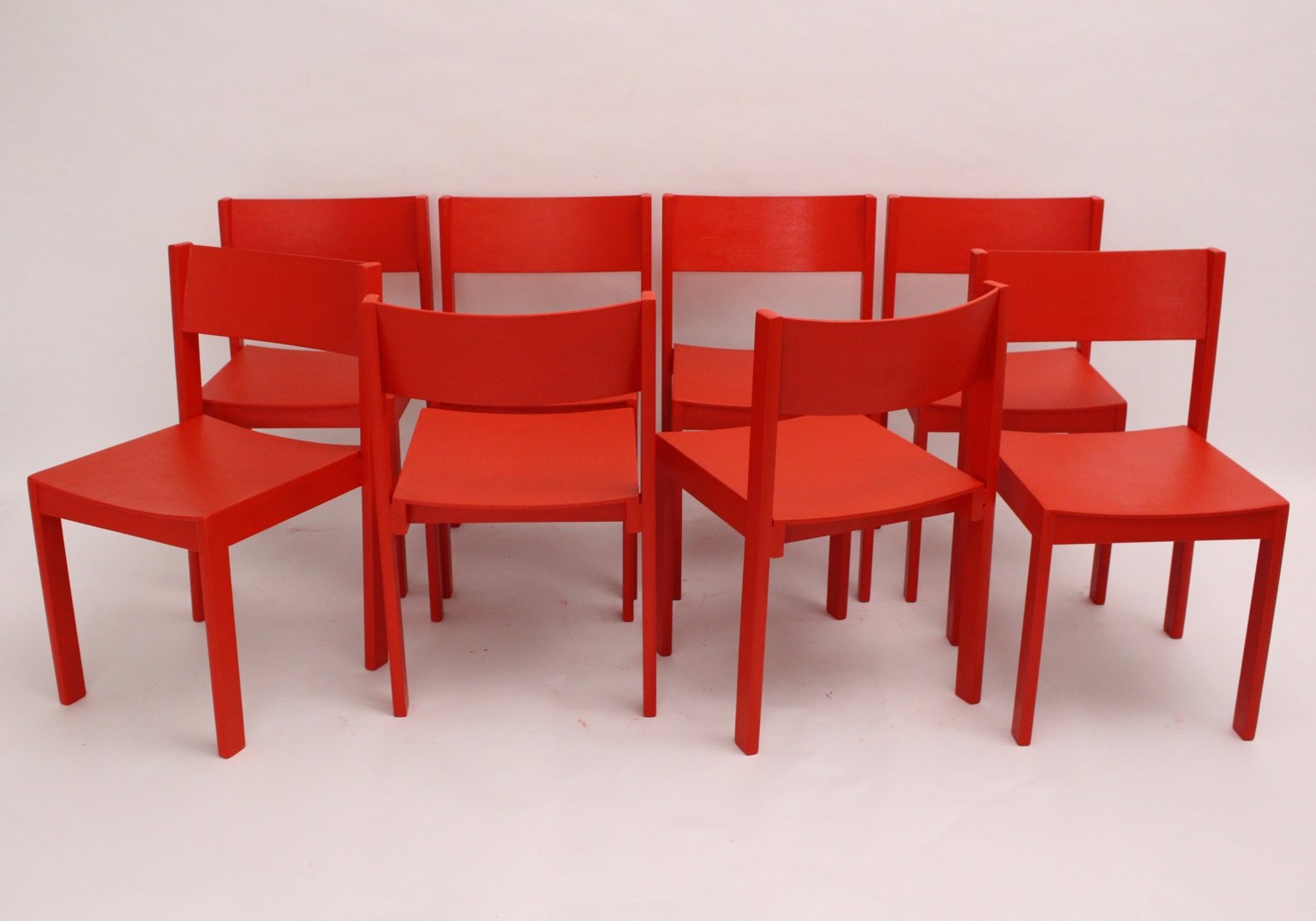 Mid-Century Modern Red Dining Room Chairs from E & A Pollack, Set of 8 ...