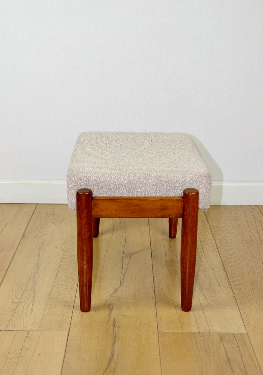 Stool with Beige Boucle Seat and Dark Legs by Edmund Homa, 1970s for ...