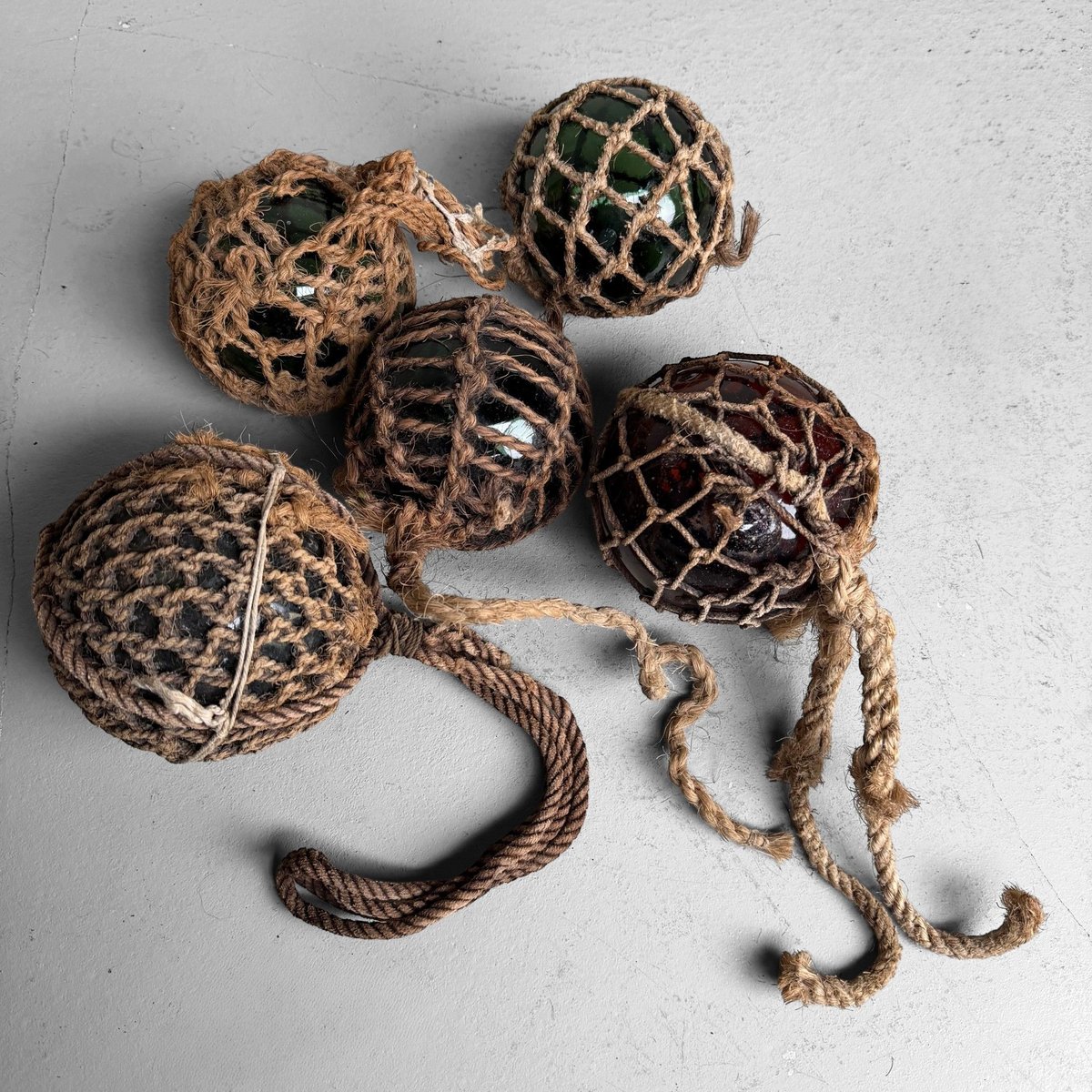 Japanese Ukidama Glass Fishing Floats, 1950s, Set of 5 for sale at Pamono
