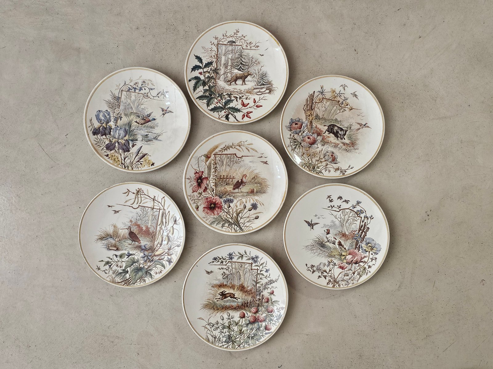 French Flora and Fauna Terre de Fer Plates from Sarreguemines, 1890 ...