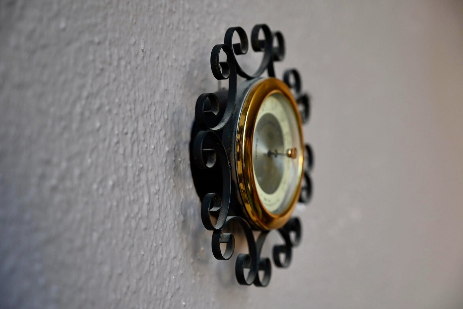 Wall Barometer in Wrought Iron and Gilt Brass from Sfam, France, 1970s ...