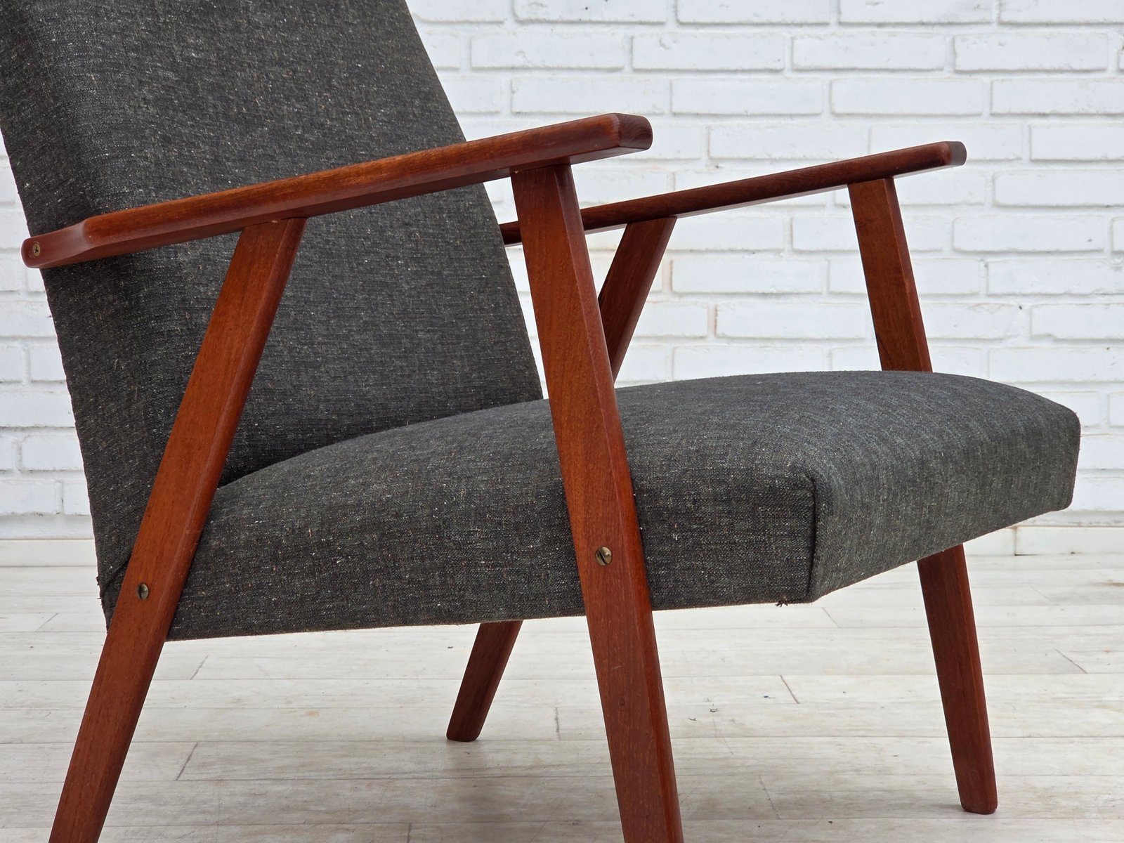 Fauteuil à Dossier Haut en Tissu et Teck, Danemark, 1970s en vente sur ...