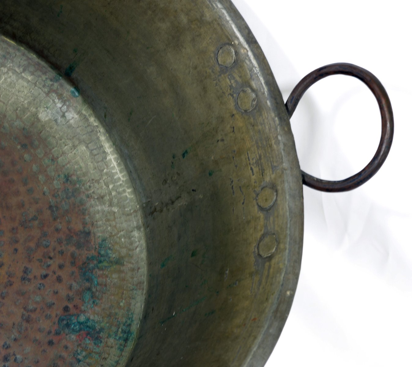 Large Antique Italian Hand-Hammered Copper Basin with Forged Iron ...