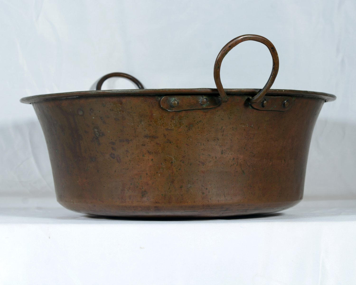 Large Antique Italian Hand-Hammered Copper Basin with Forged Iron ...