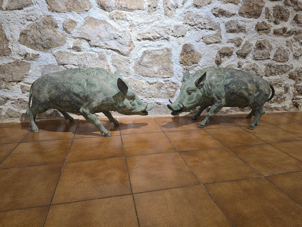 Italian Bronze Warthog Sculptures with Green Patina, 1950s, Set of 2 ...