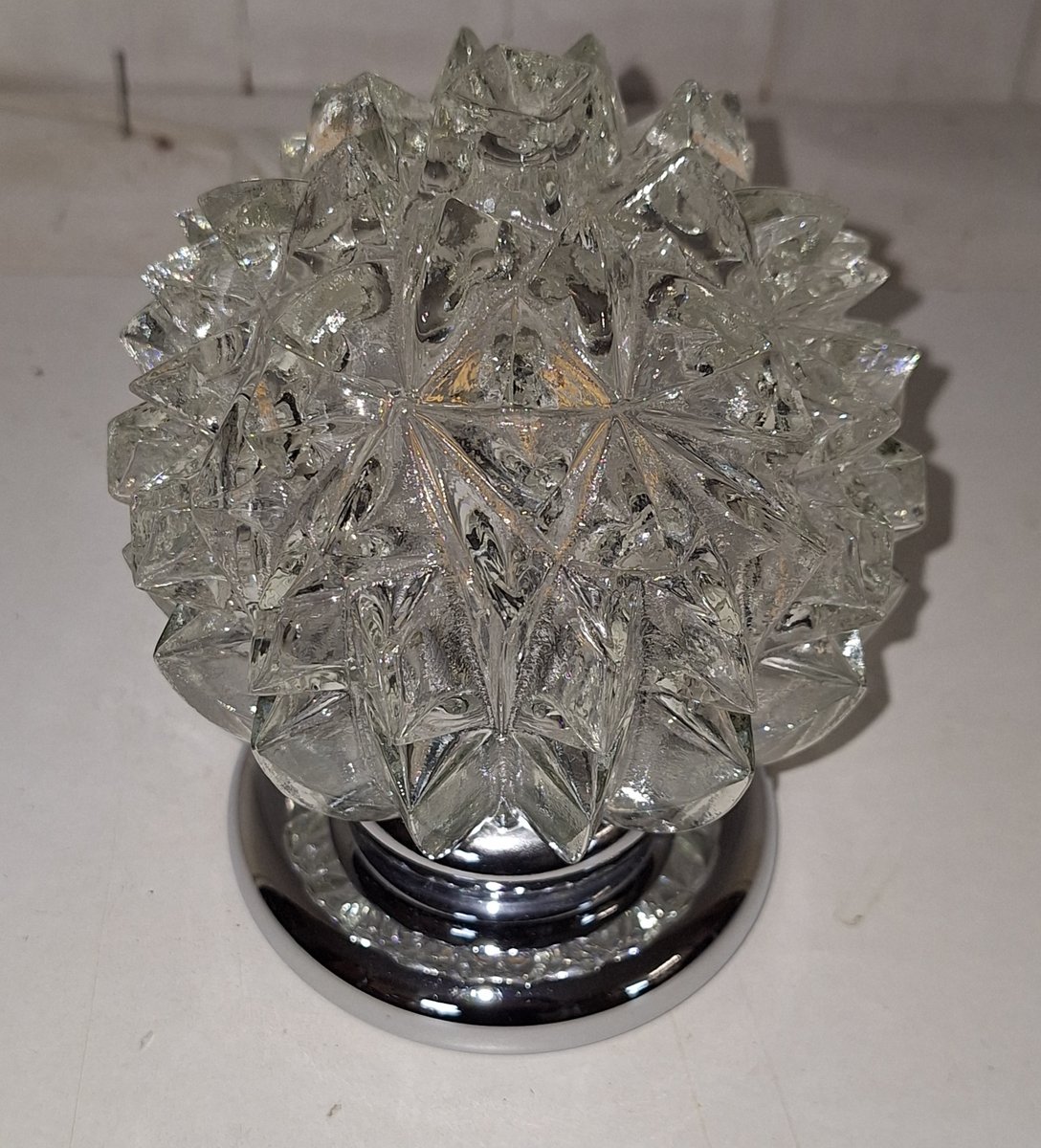 Vintage Table Lamp with Relief Glass Shade in Chrome-Plated Metal Mount ...