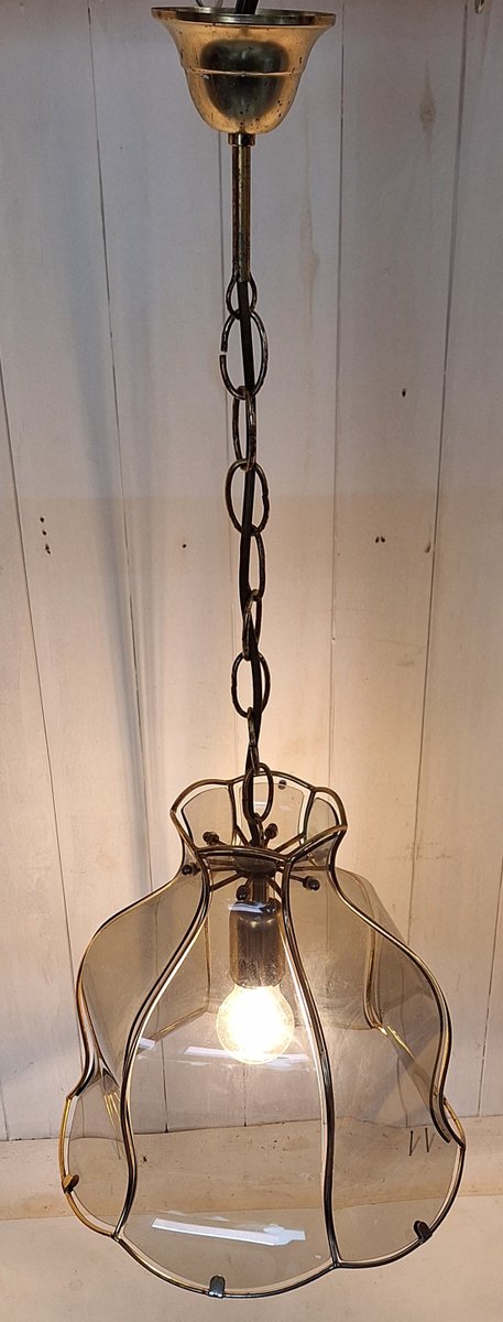 Deutsche Vintage Deckenlampe mit Geschwungenen Getönten Glasscheiben ...