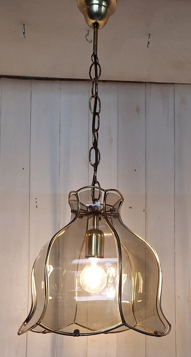 Deutsche Vintage Deckenlampe mit Geschwungenen Getönten Glasscheiben ...