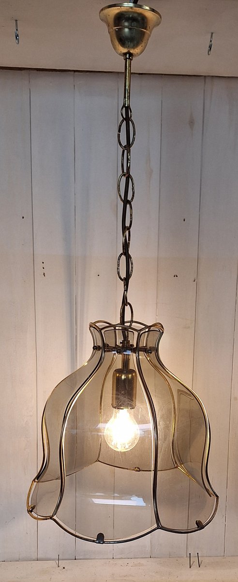 Deutsche Vintage Deckenlampe mit Geschwungenen Getönten Glasscheiben ...