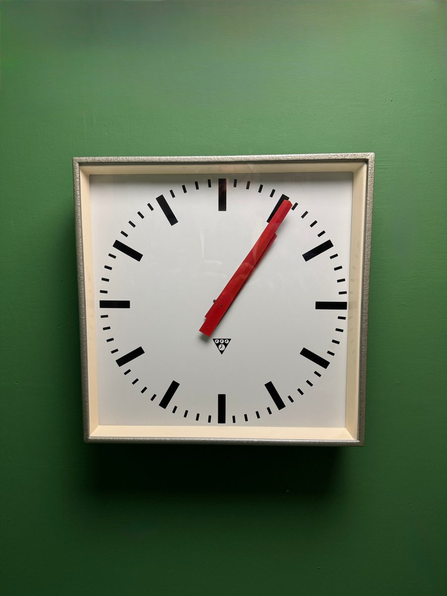 Large Czech Industrial Square Factory Clock from Pragotron, 1970s for ...