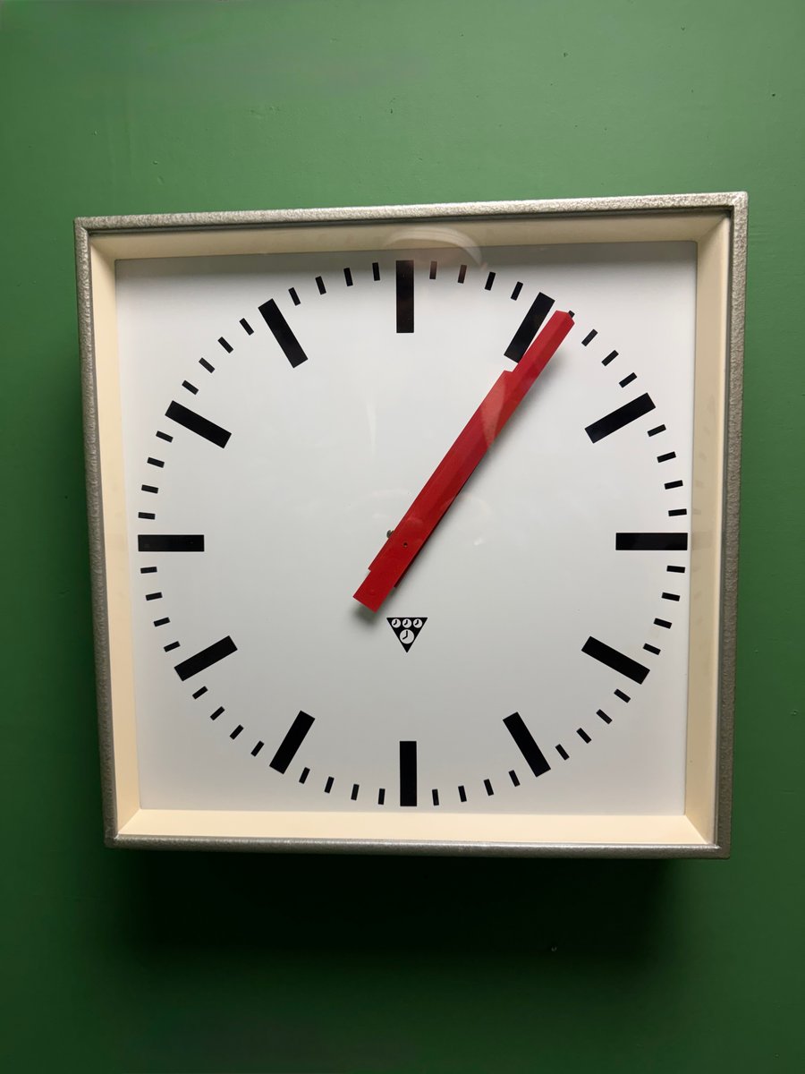 Large Czech Industrial Square Factory Clock from Pragotron, 1970s for ...