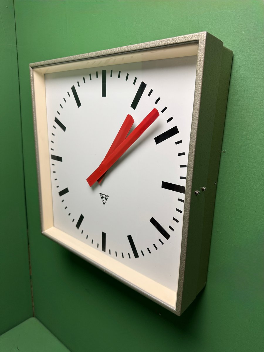 Large Czech Industrial Square Factory Clock from Pragotron, 1970s for ...