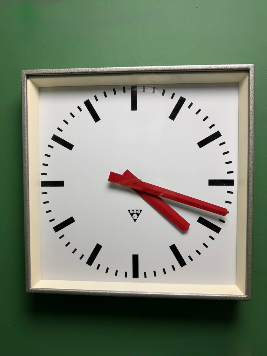 Large Czech Industrial Square Factory Clocks by Pragotron, 1970s for ...