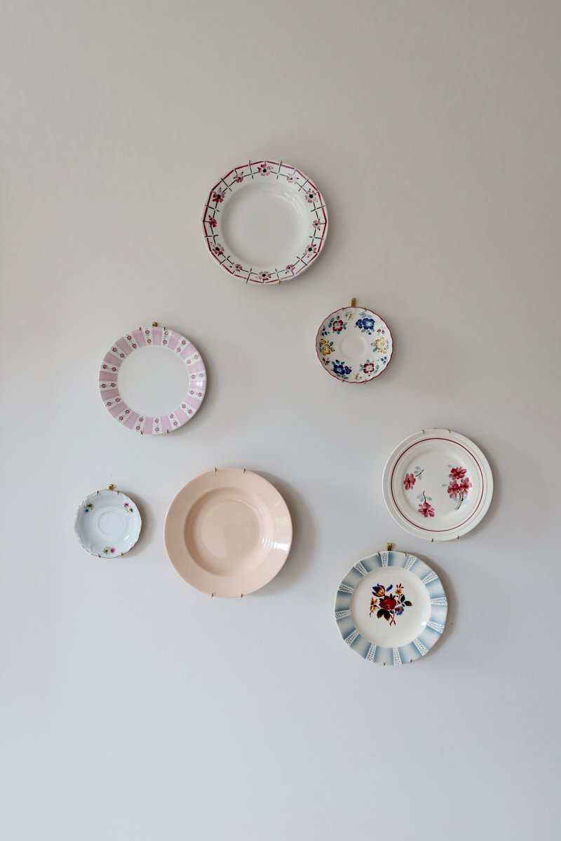 Wall Plates in Pink Earthenware, 1950s, Set of 7 for sale at Pamono