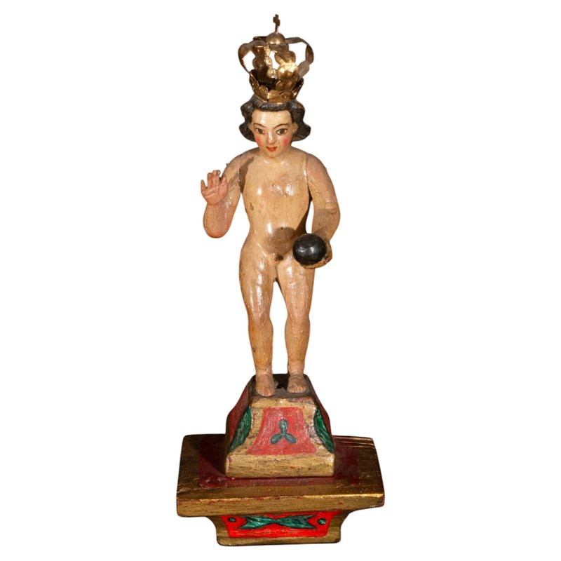 Spanish Colonial Artist, Niño Jesús Salvador del Mundo Sculpture, 17th ...