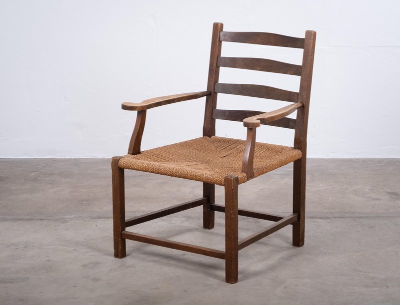 Danish Stained Oak Armchair with Cane and Spindle Back, 1940s for sale ...