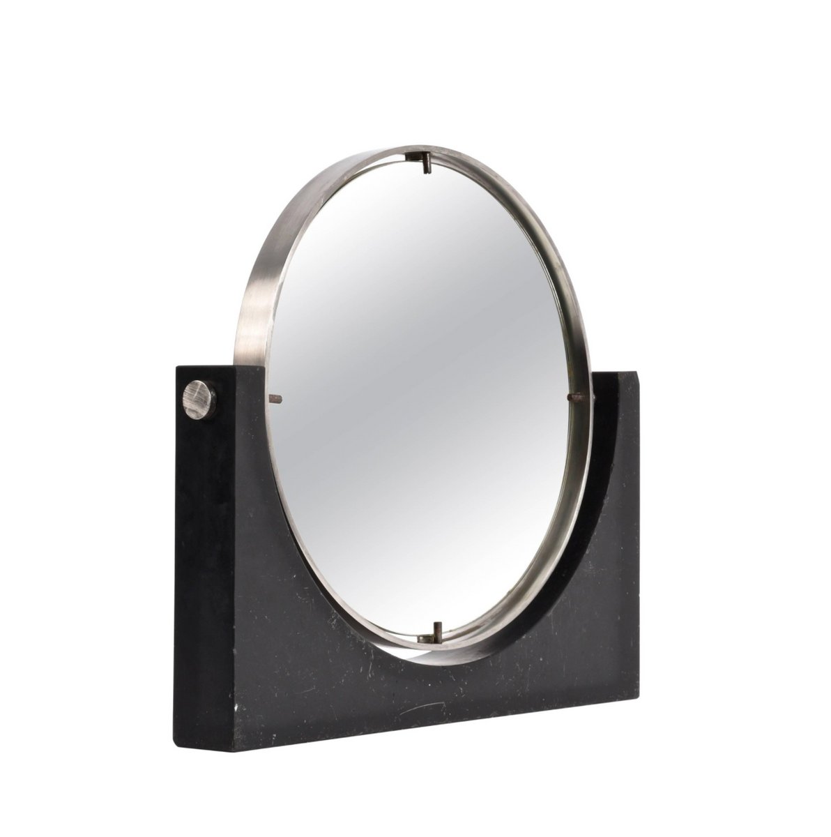 Mid-Century Modern Round Table Mirror in Black Marble & Steel for sale ...