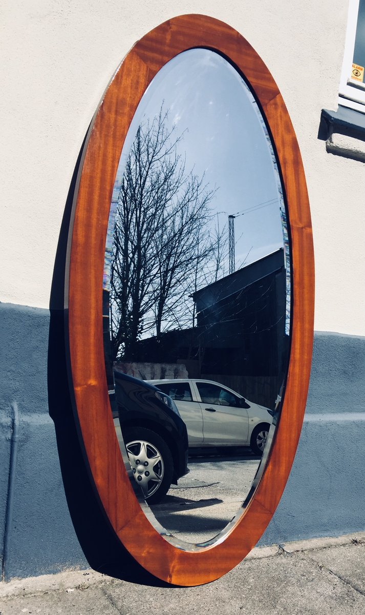 Mid-Century Danish Large Elliptical Mirror in Teak, 1960s for sale at ...