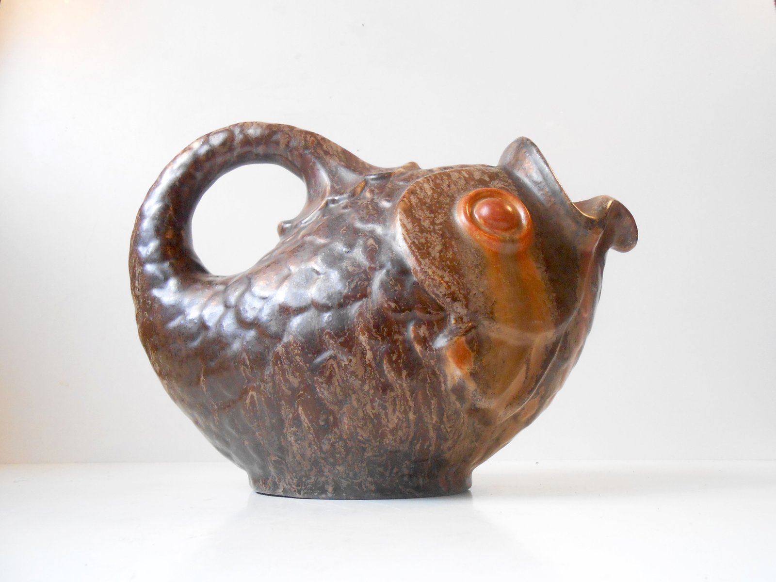 Danish Stoneware Fish Jug in Earthy Glazes by Michael Andersen, 1940s ...