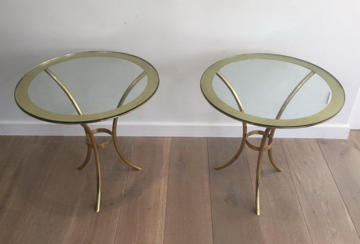 Round Gilt Brass Side Tables, 1970s, Set of 2 for sale at Pamono