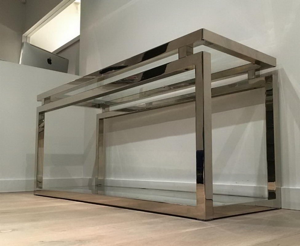 Large Modern Chrome Console Table, 1970s for sale at Pamono