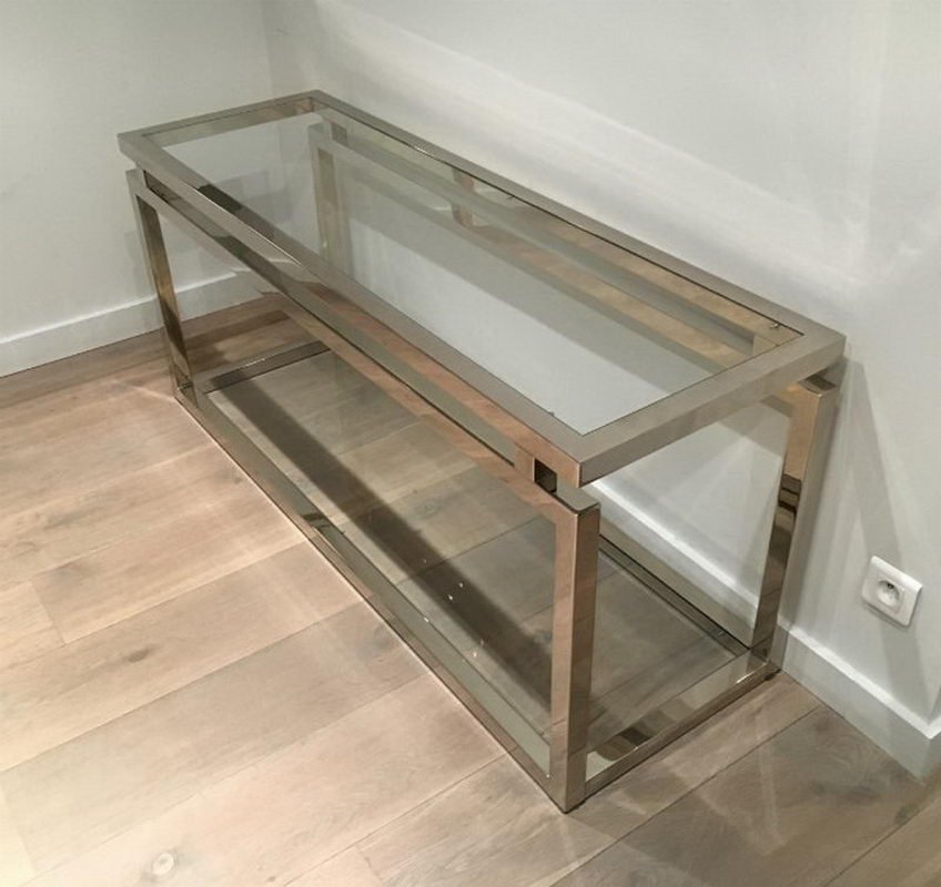 Large Modern Chrome Console Table, 1970s for sale at Pamono