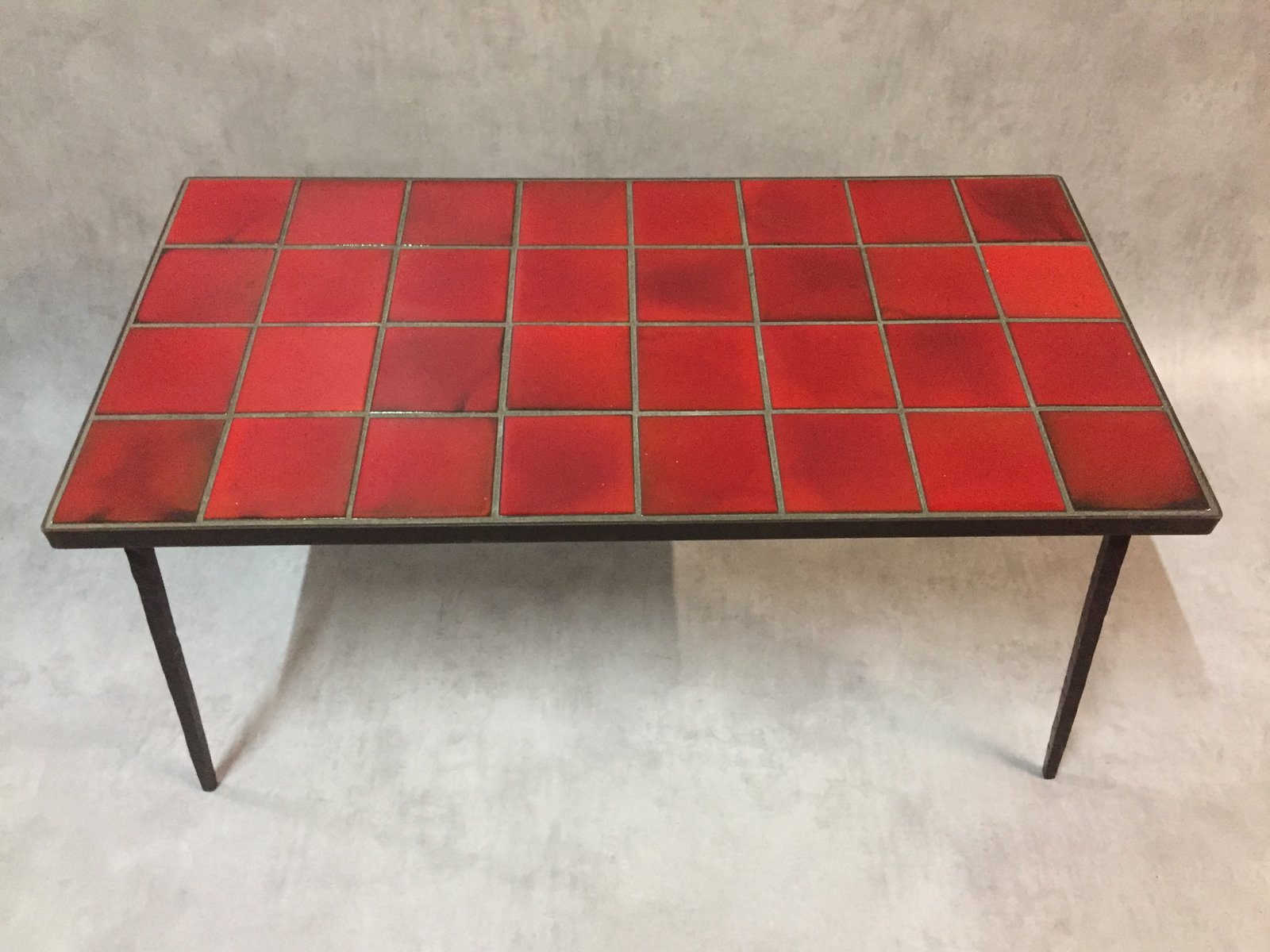 French Red Ceramic and Wrought-Iron Coffee Table, 1950s for sale at Pamono
