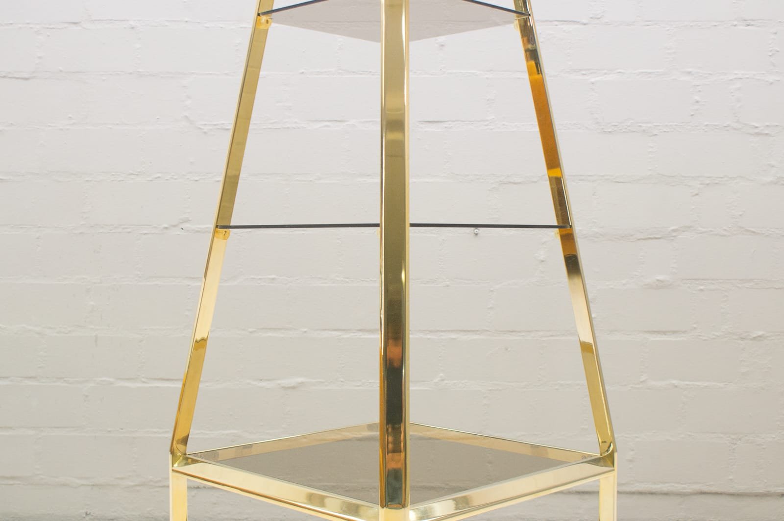Hollywood Regency Pyramid Shelves in Gilt Brass & Smoked Glass, 1960s ...