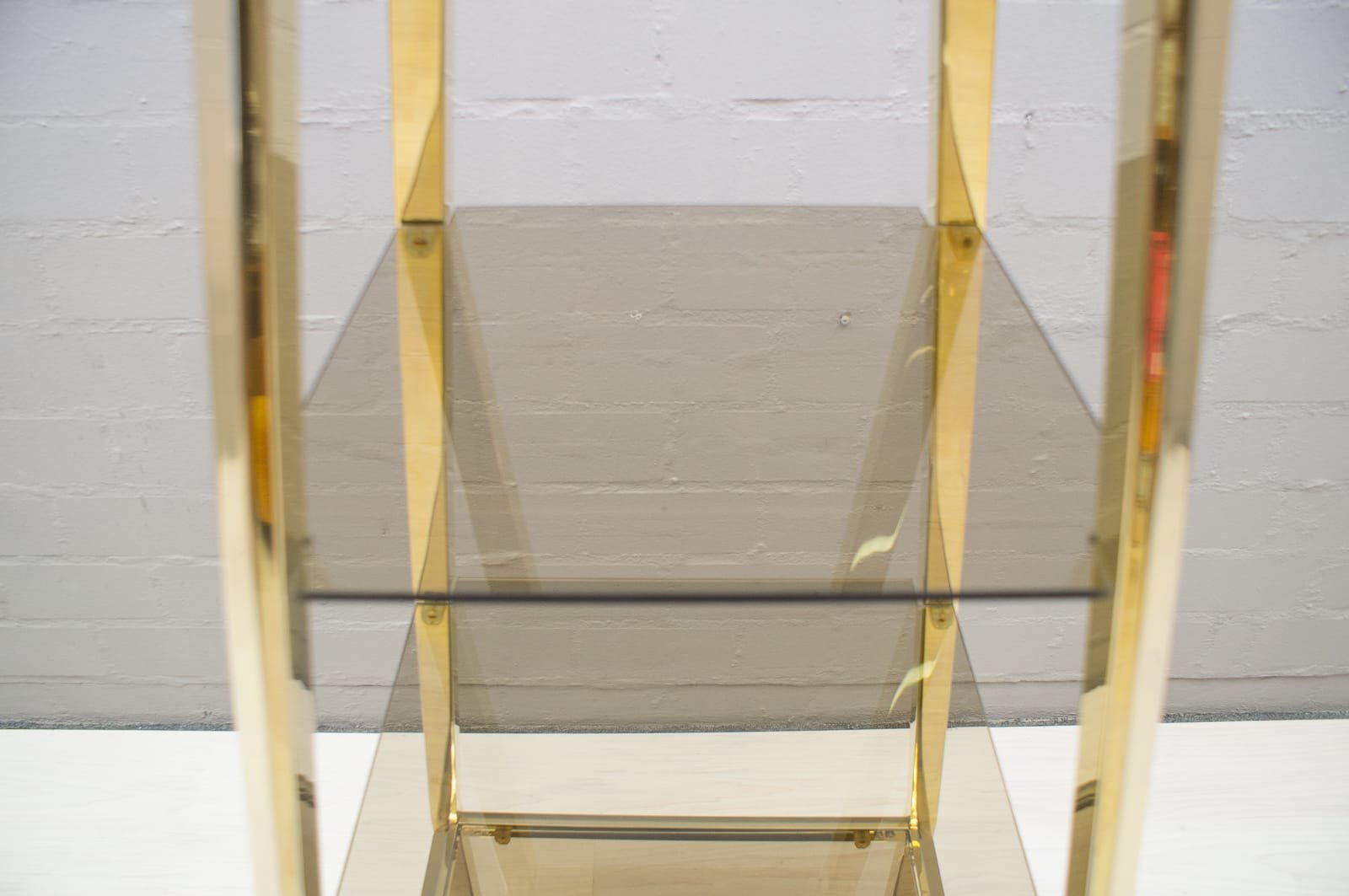 Hollywood Regency Pyramid Shelves in Gilt Brass & Smoked Glass, 1960s ...