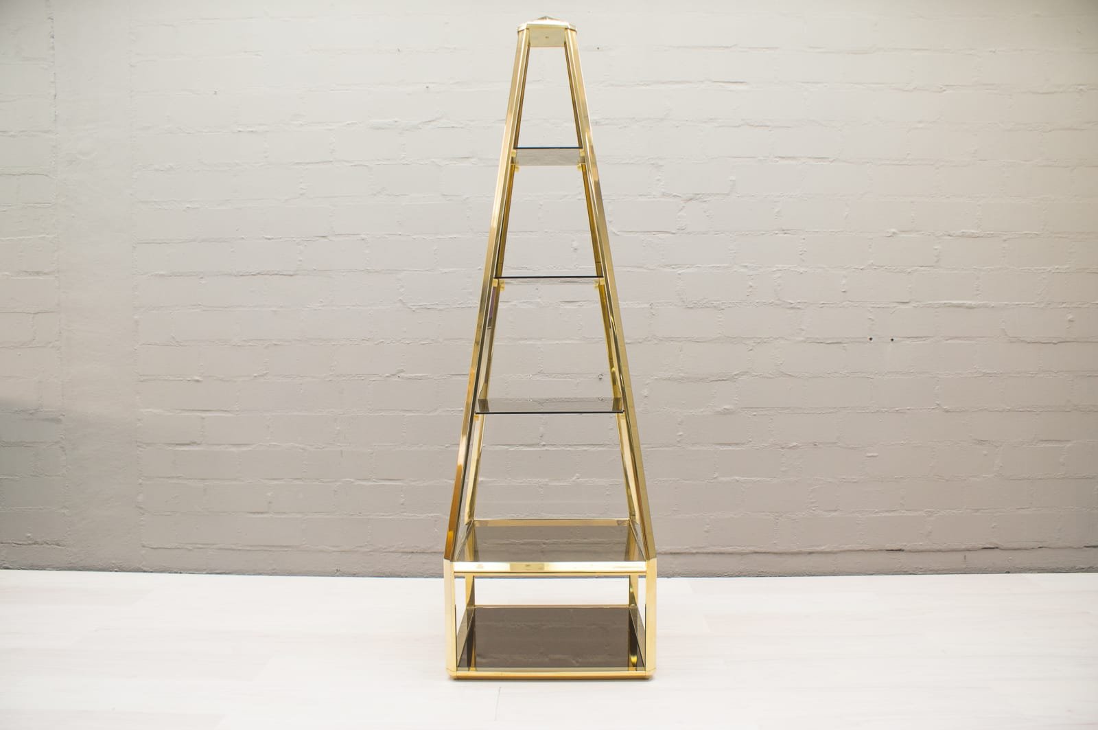 Hollywood Regency Pyramid Shelves in Gilt Brass & Smoked Glass, 1960s ...