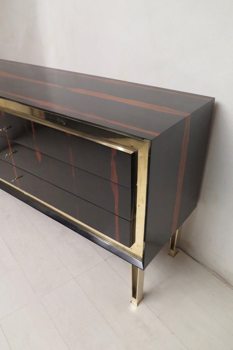 Vintage Art Deco Macassar & Brass Commode, 1940s for sale at Pamono