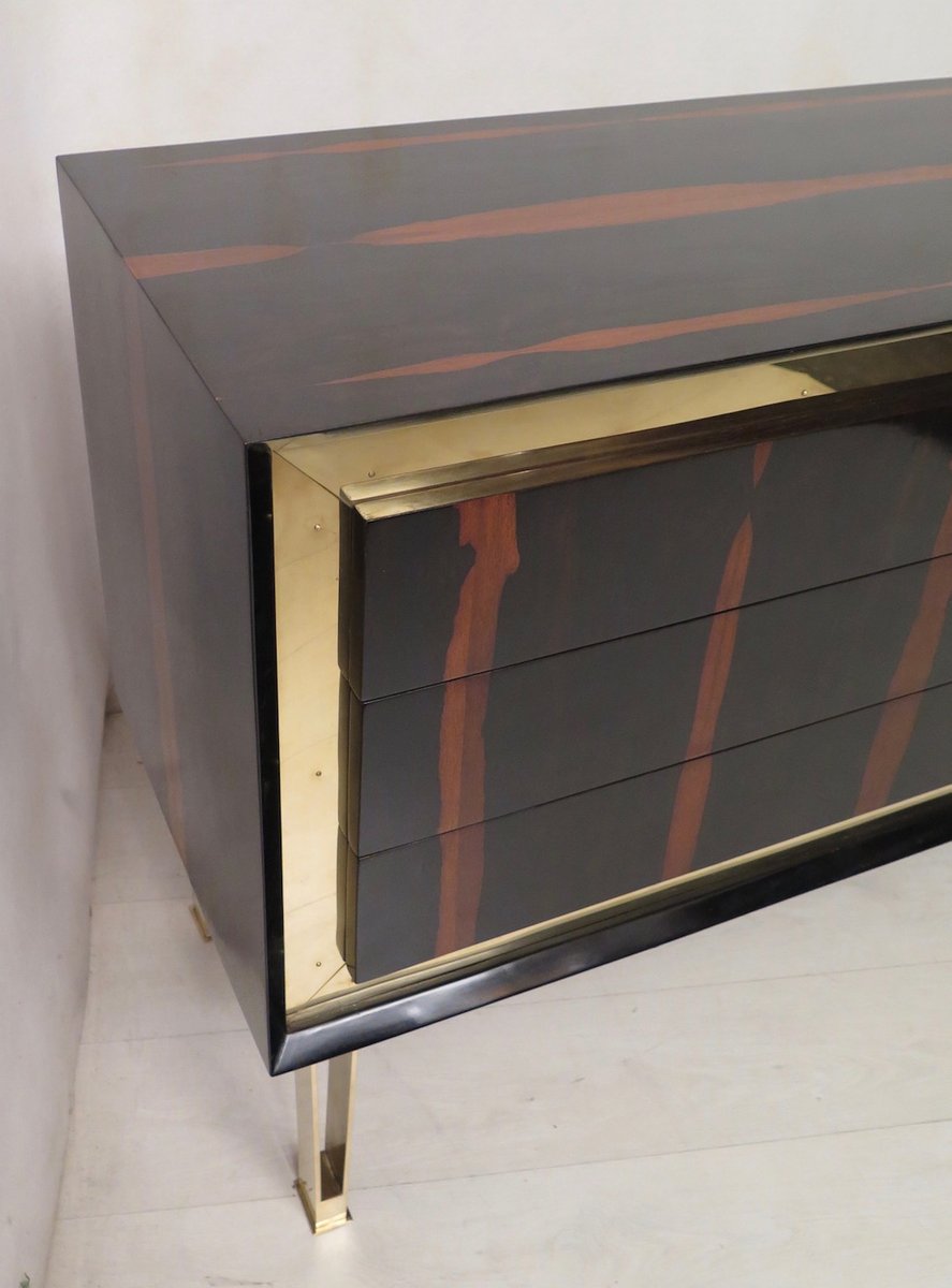 Vintage Art Deco Macassar & Brass Commode, 1940s for sale at Pamono