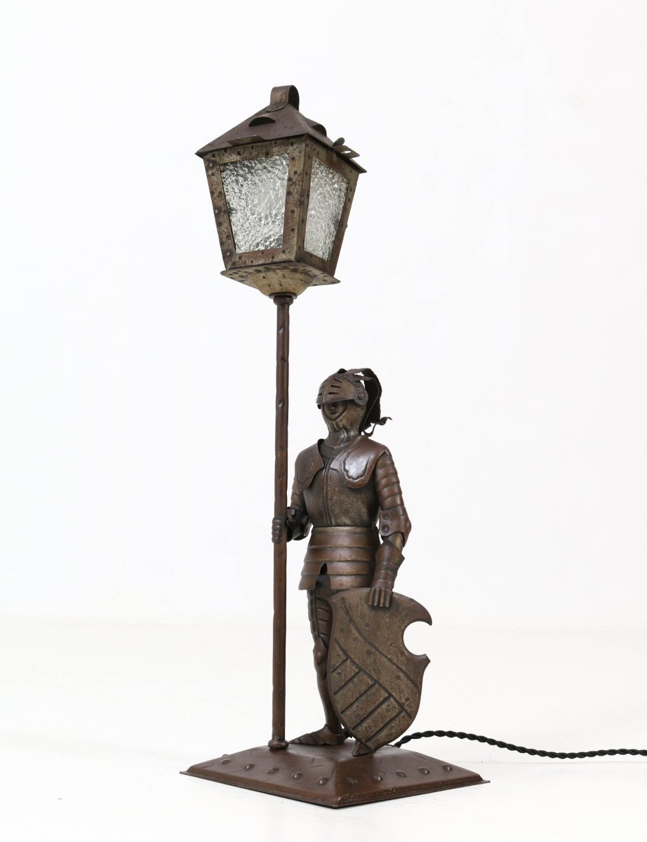 Arts & Crafts Knight Patinated Metal Table Lamp by Hugo Berger for ...