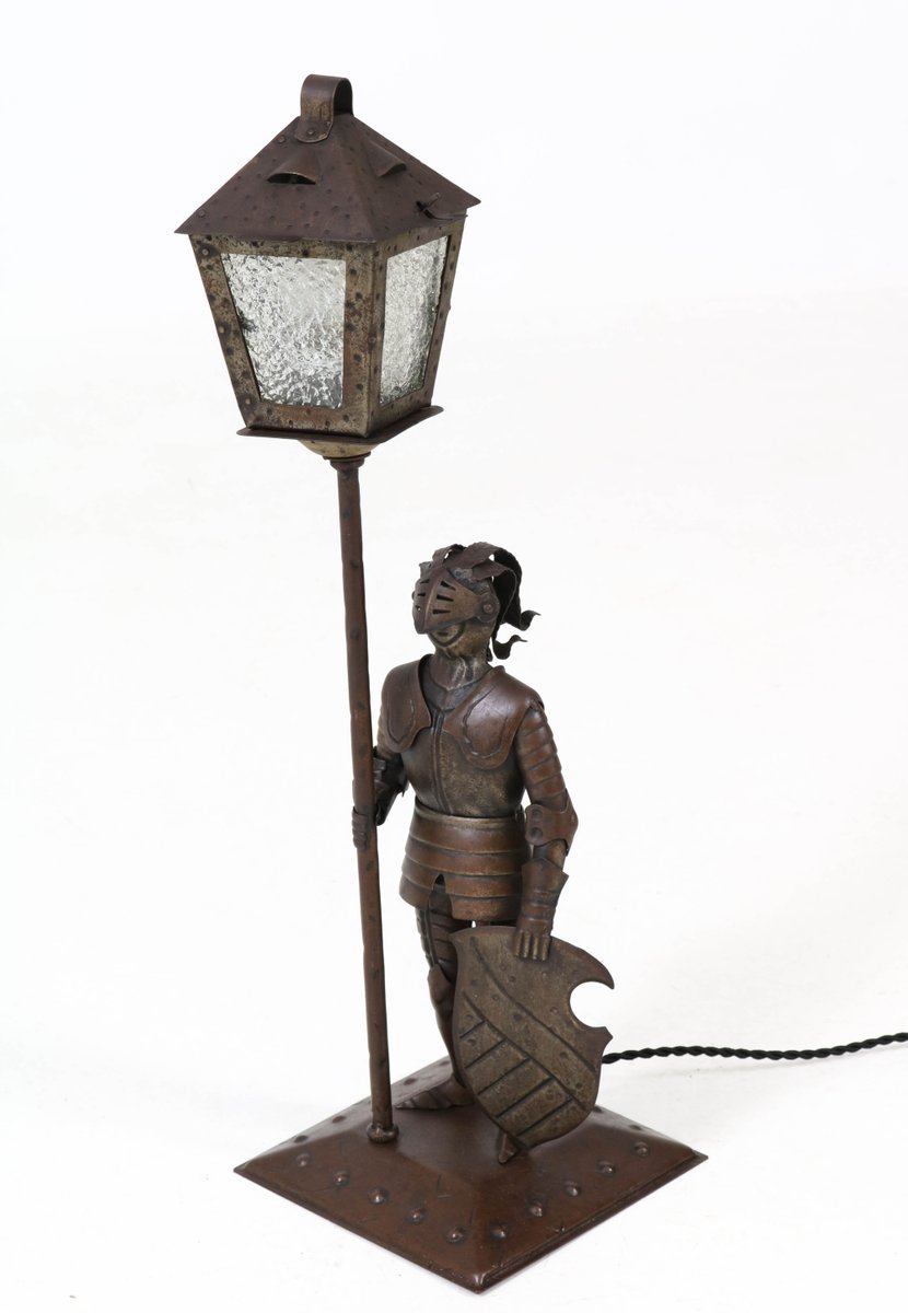 Arts & Crafts Knight Patinated Metal Table Lamp by Hugo Berger for ...