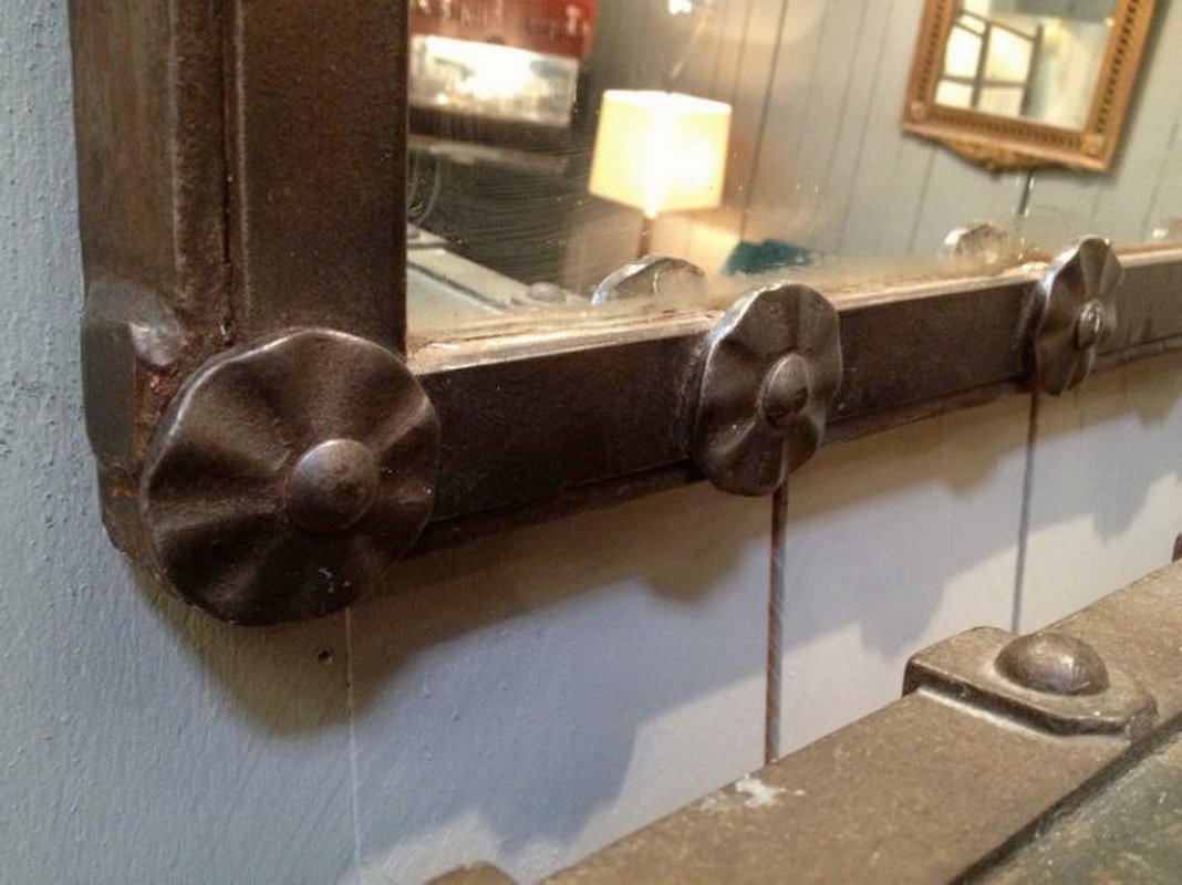 Antique Riveted Iron Mirror for sale at Pamono