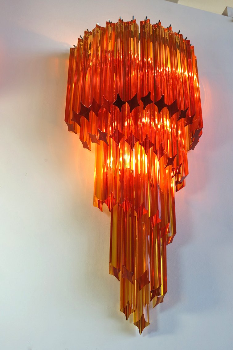 Applique da parete grande in vetro di Murano ambrato, anni '80, set di ...